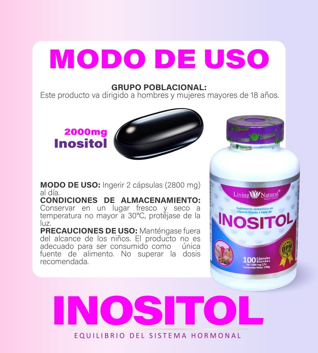 INOSITOL | FRASCO x100 | CAPS BLANDA 1400mg – Living Natural™ Ecuador