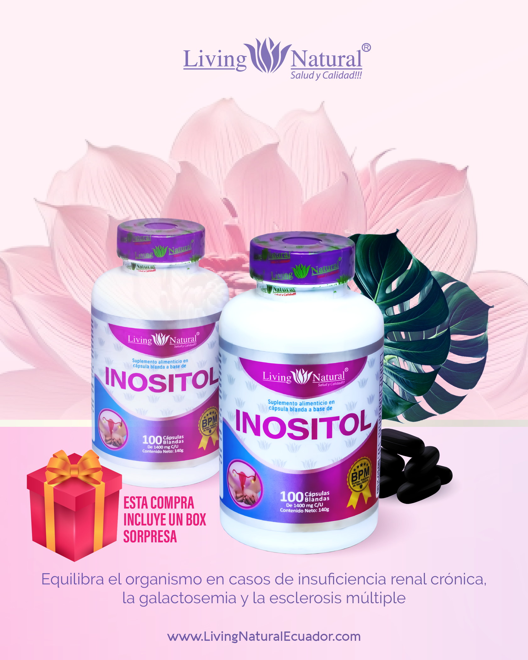 INOSITOL | FRASCO x100 | CAPS BLANDA 1400mg – Living Natural™ Ecuador